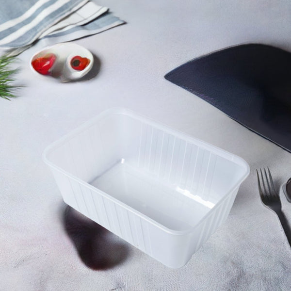 Ribbed Rectangle Plastic Containers Natural 1000ml - GENFAC | BPA-Free- QTY 500 - Packware