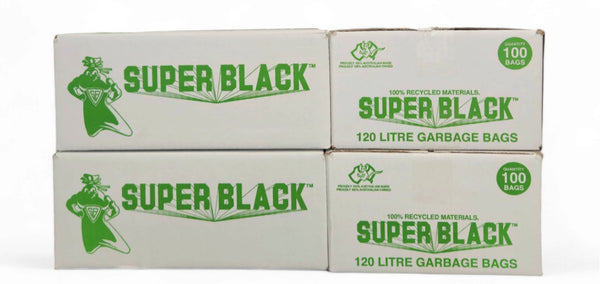 120 Litre Heavy Duty Garbage Bags - SUPERBLACK | 100% Recycled, - Packware