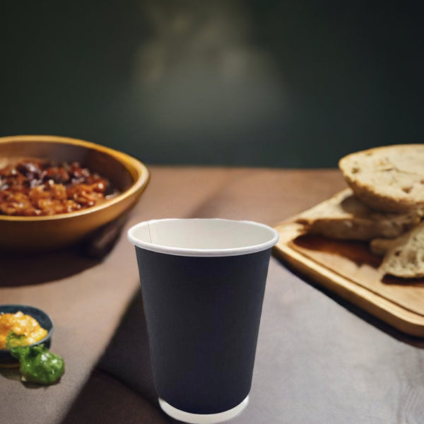 12oz PE Coated Black Double-Wall Cups - Insulated, 500 Pack - Packware