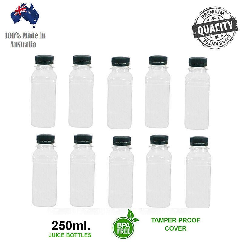 250ml Square Bottles Clear Plastic PET With Lids 38mm Tamper Evident ...