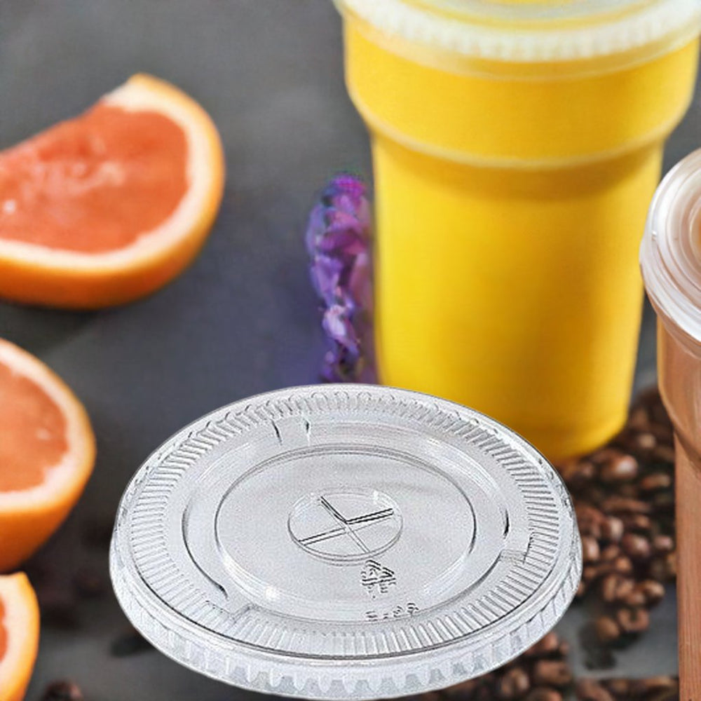 Crystal Clear PET Plastic Flat Lids with Straw Slot for Milkshake Cups ...
