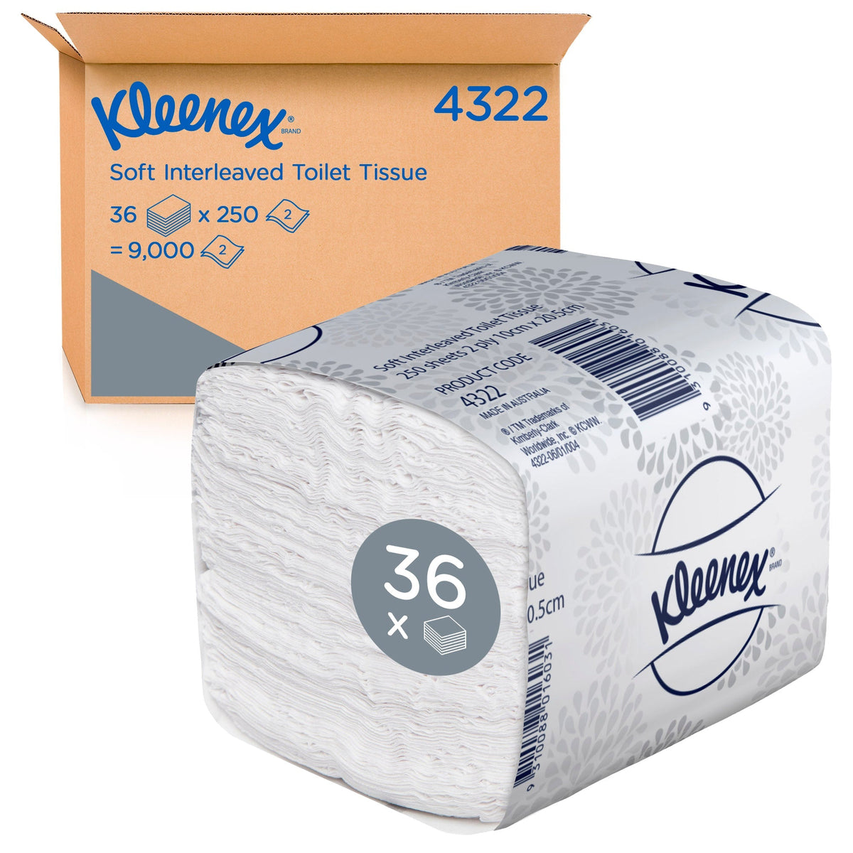 KLEENEX® Soft Interleaved Toilet Tissue (4322), 2 ply Toilet Paper, 36 ...