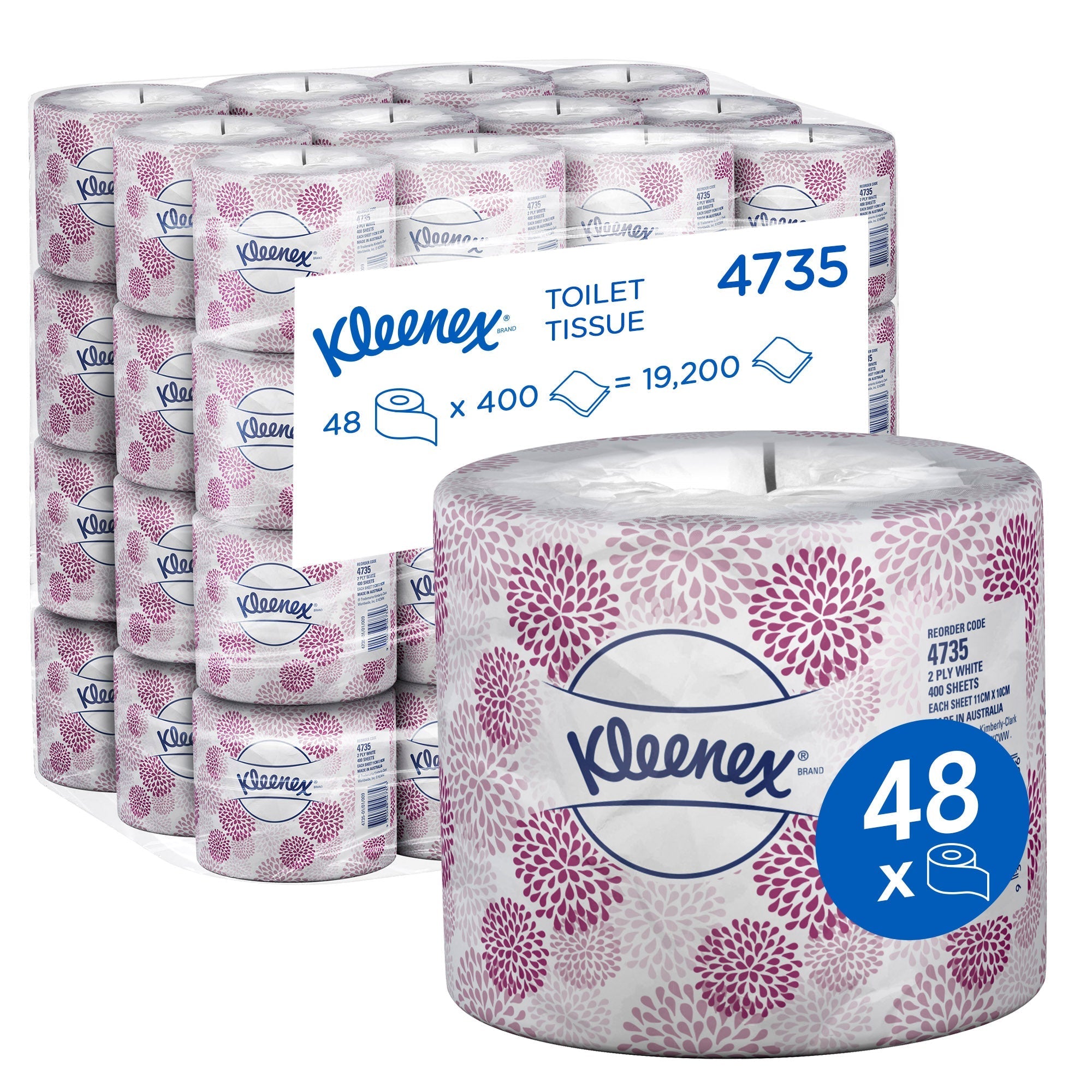 KLEENEX Toilet Tissue 4735 2 Ply Toilet Paper 48 Toilet Rolls Case 400 Sheets Roll