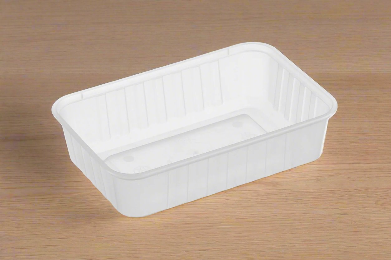 Ribbed Rectangle Plastic Containers Natural 680ml GENFAC - Packware