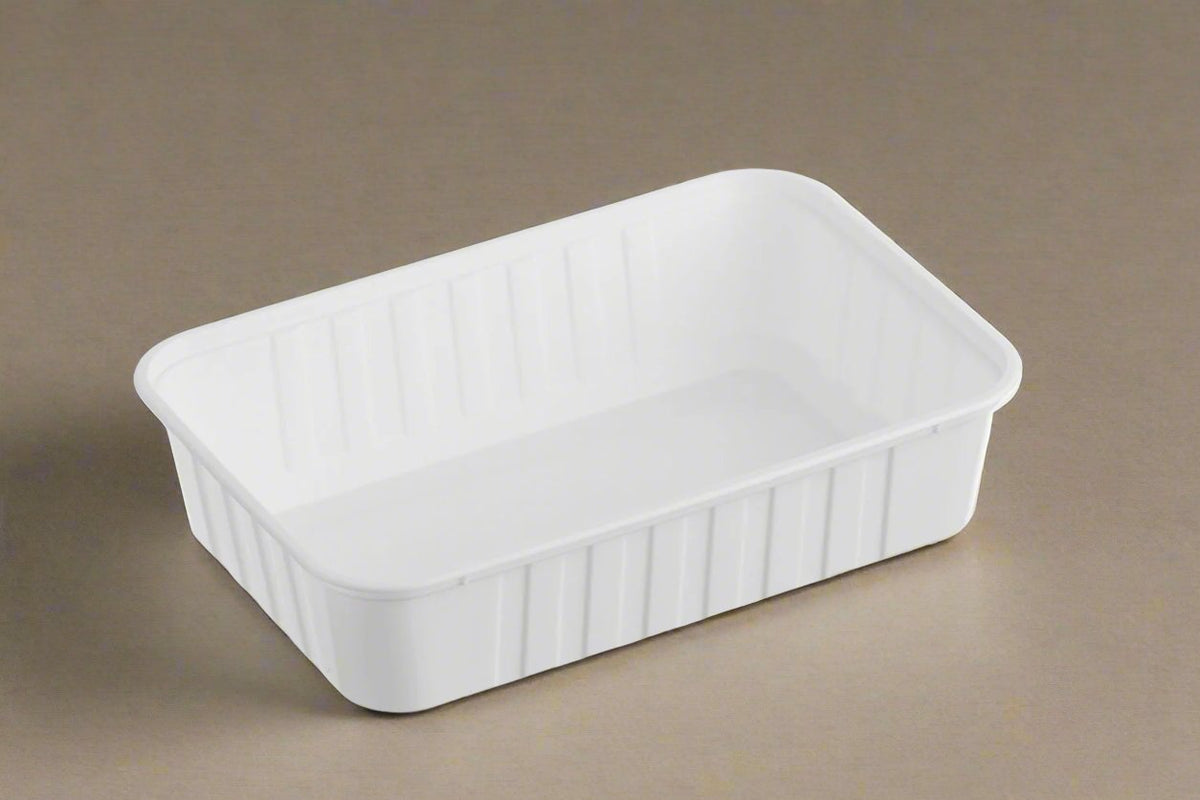 Ribbed Rectangle Plastic Containers white 750ml GENFAC - Packware