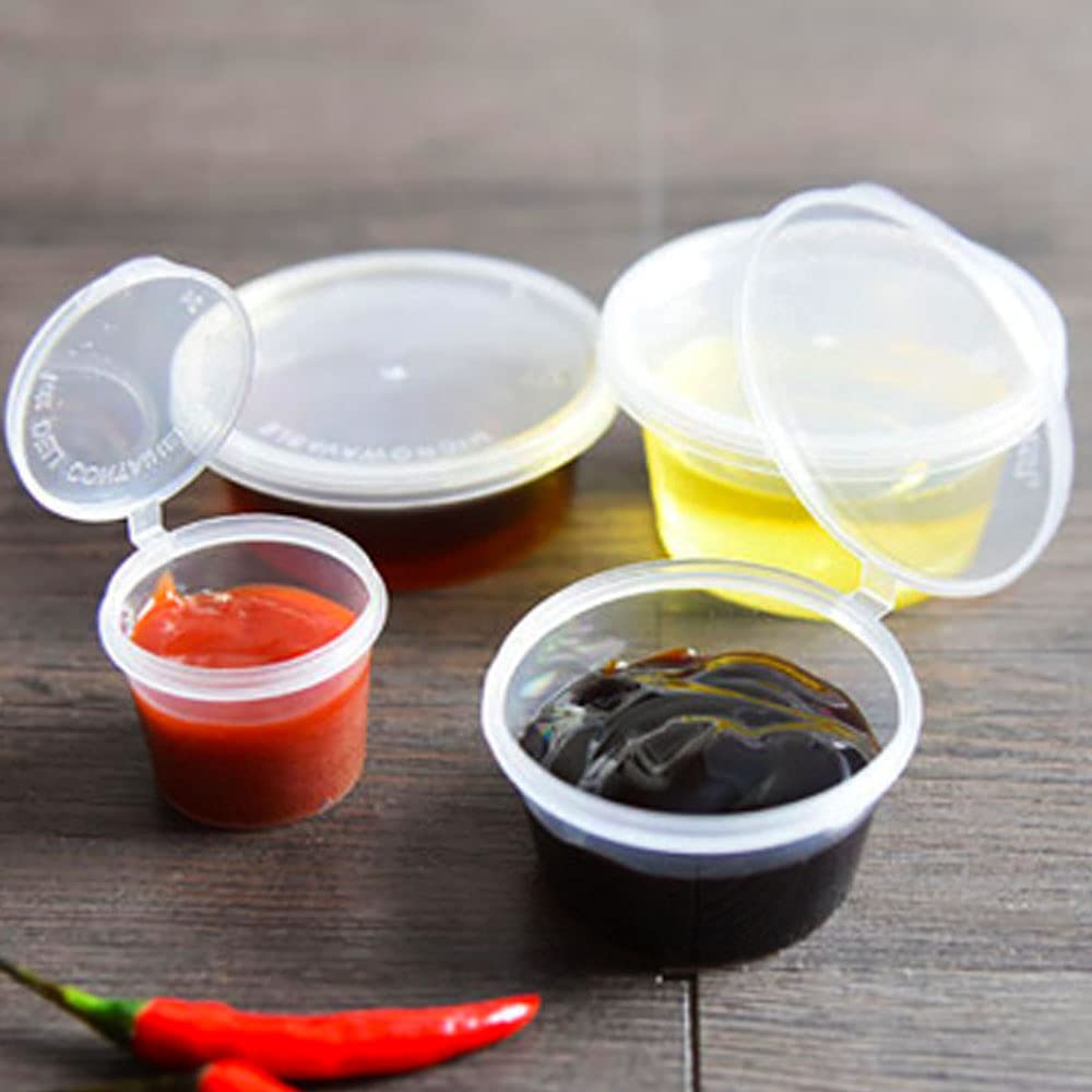 35ml Sauce Plastic Containers with Hinged Lid - Natural, 1000 Pack - Packware