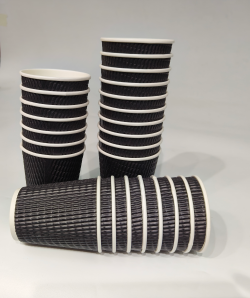 Black Ripple Wall Coffee Cups - 8oz/237ml - Packware